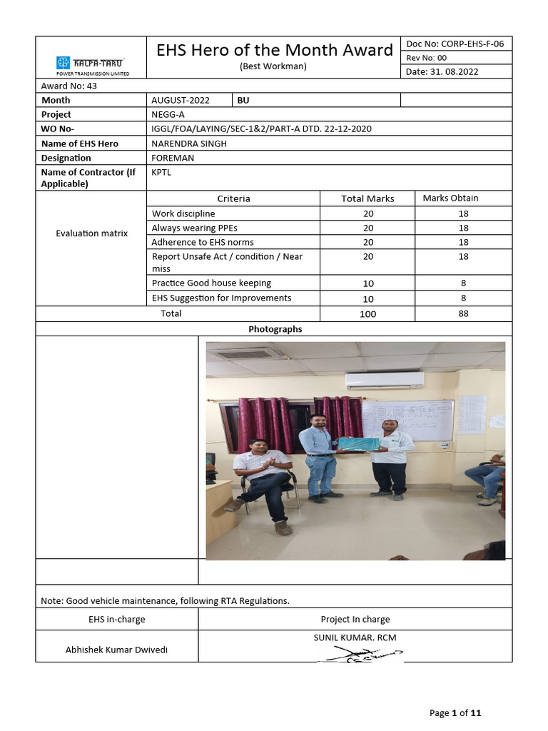 08 Ehs Hero Of The Month Aug 2022 Pdf Engineering