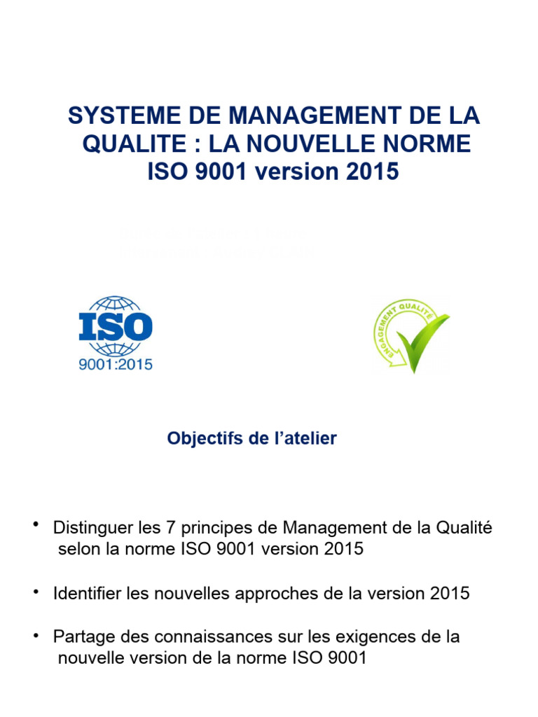 Systeme de Management de La Qualite: La Nouvelle Norme ISO 9001 Version ...