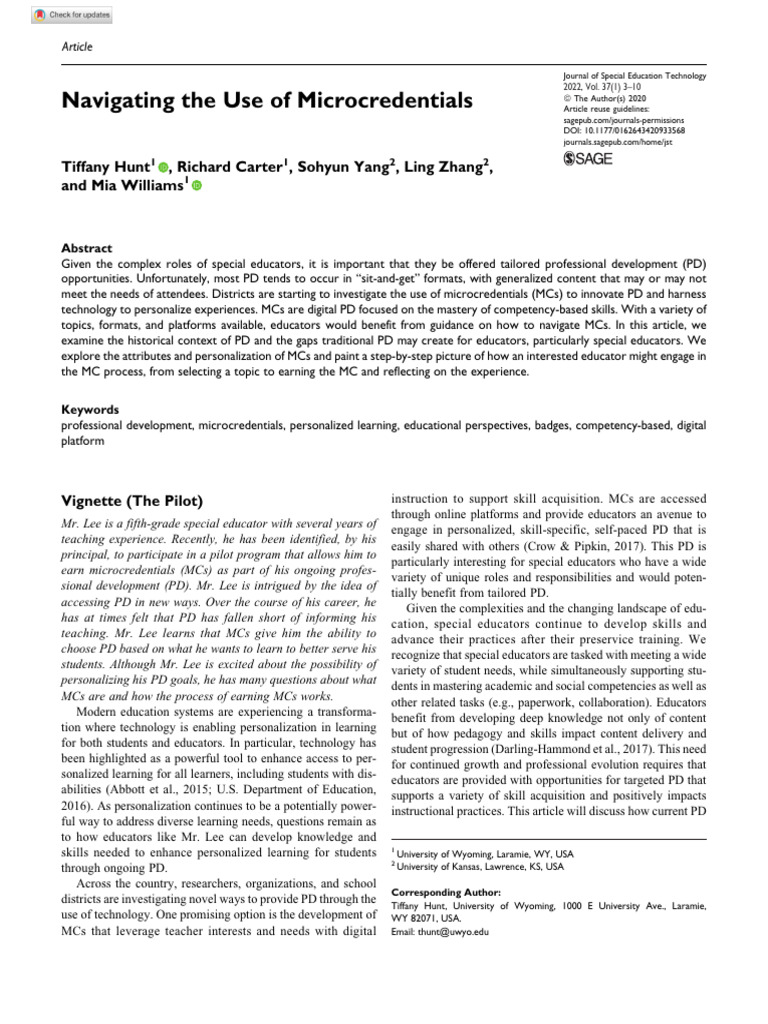Hunt Et Al 2020 Navigating The Use of Microcredentials | PDF | Teachers | Individualized ...