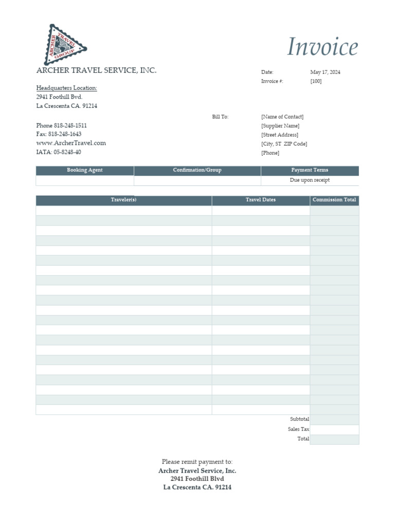 Archer Invoice Template | PDF