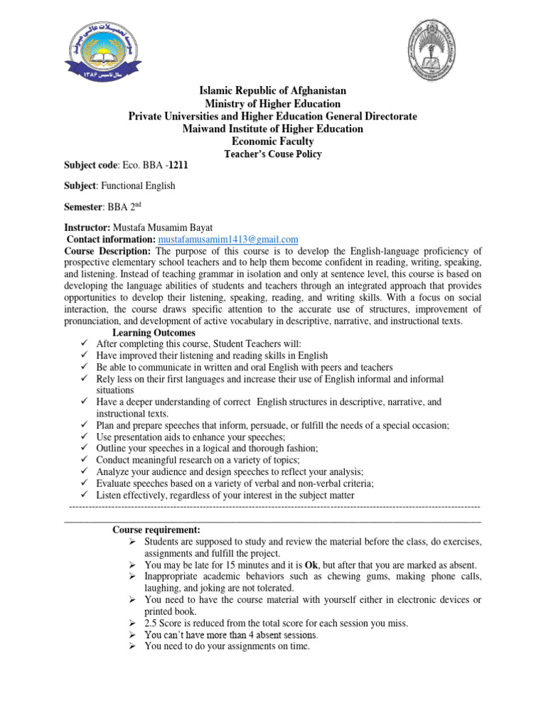 Economic Functional English Syllabus | PDF | English Language | Teachers