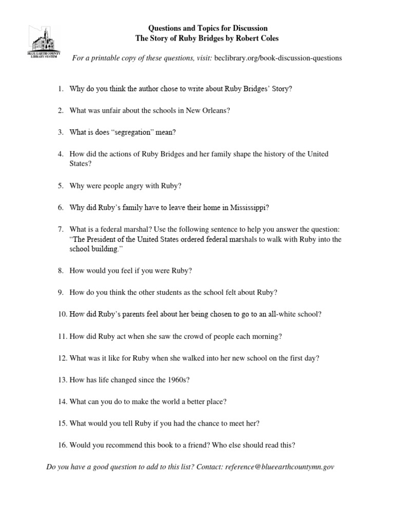 Discussion Questions for Ruby Bridges Story | PDF