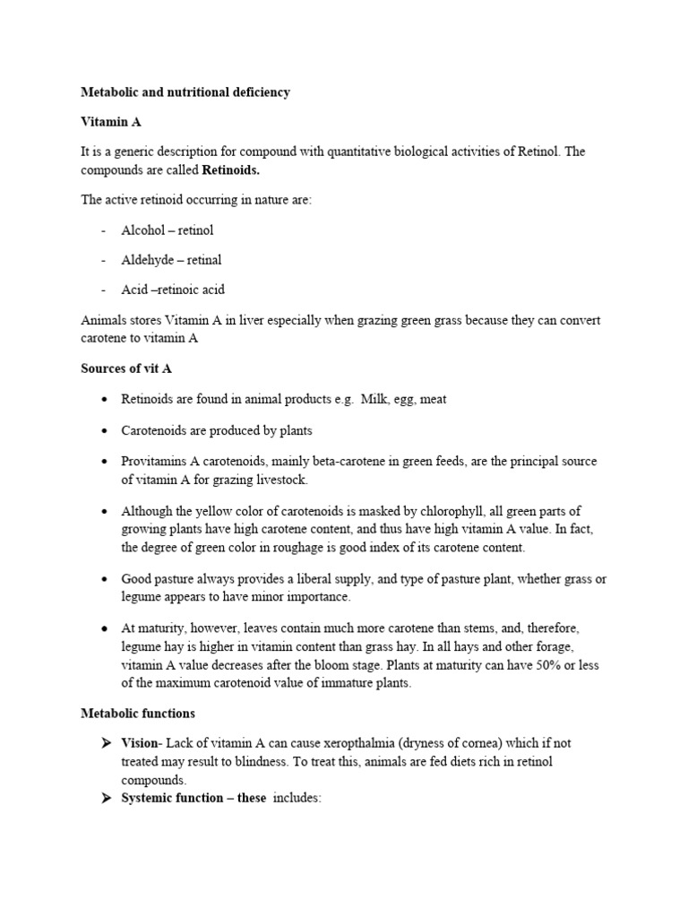 Topic 4a - Metabolic and Nutritional Deficiency - Vitamin | PDF | Vitamin A | Vitamin D