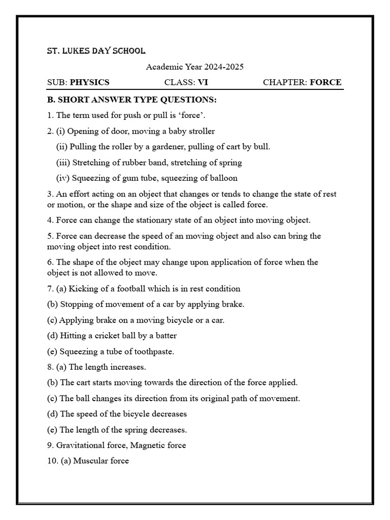 Physics-Class Vi - Force | PDF | Friction | Force