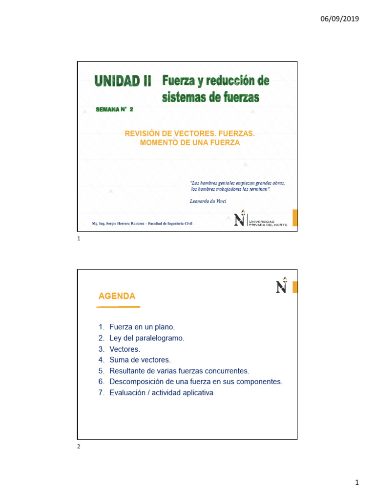 Unidad II.1 - Fuerza y Reducción de Sistemas de Fuerzas - Sesión 2 | PDF | Vector Euclidiano ...