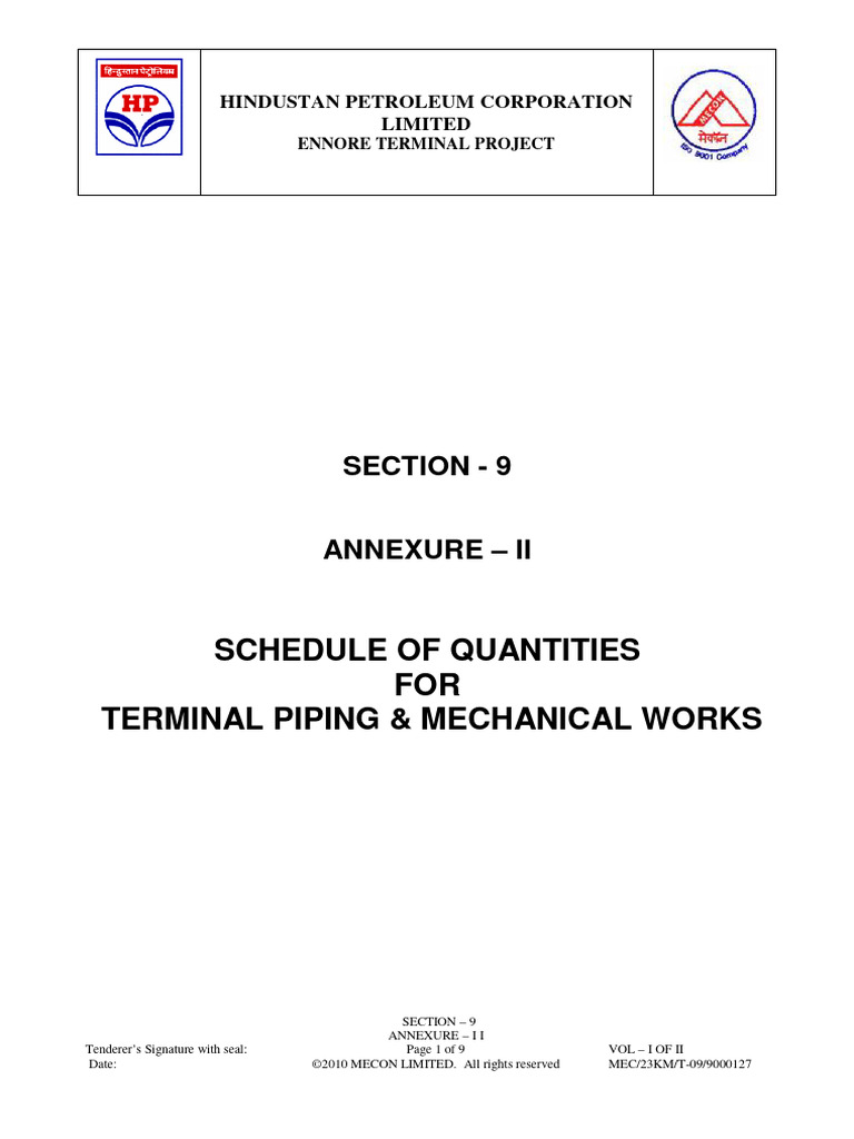 TERMINAL PIPING & MECHANICAL WORK | PDF | Pipe (Fluid Conveyance) | Valve