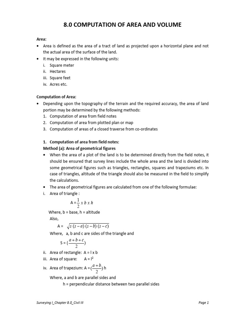 Area and Volume Computation Methods | PDF | Area | Triangle