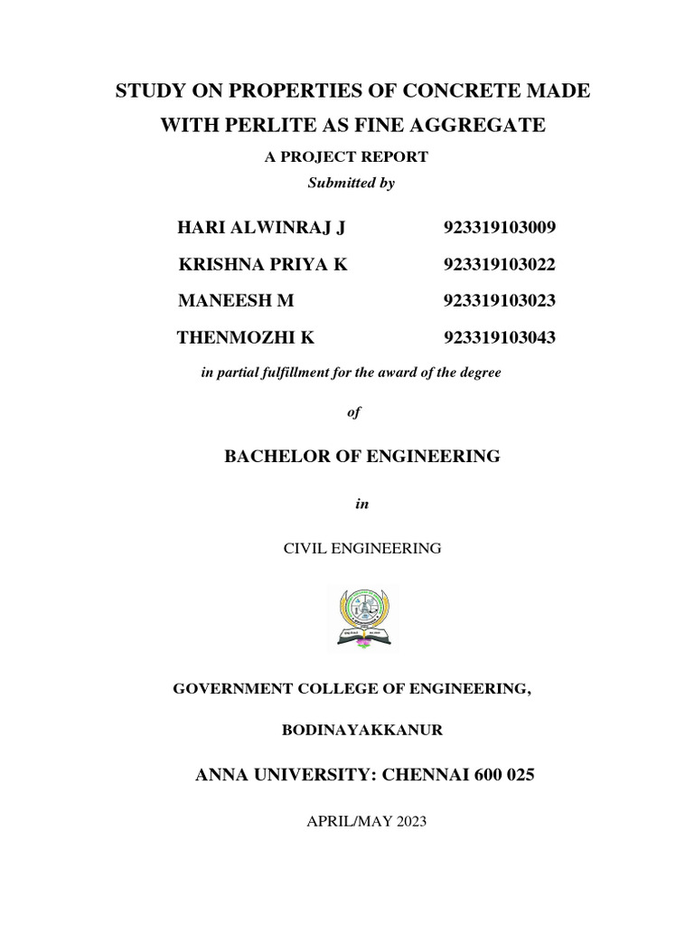 Study On Properties of Concrete Made With Perlite As Fine Aggregate | Download Free PDF ...