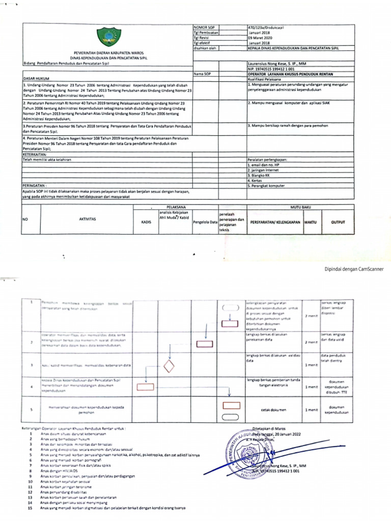 PM 7308 04 4 Sop Mekanisme Penyelenggaraan Akte Kelahiran 1711515604 | PDF