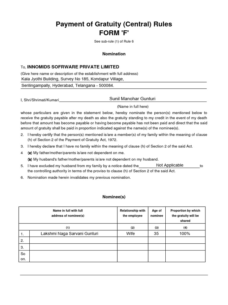 Gratuity Form F: Sample & Instructions | PDF | Justice | Crime & Violence