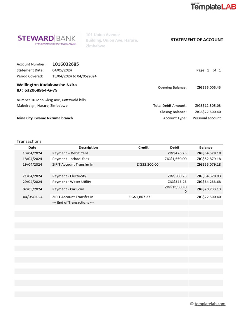 Wellington Bank Statement 2 | PDF