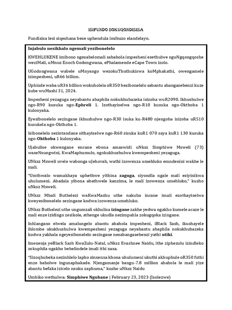 Impesheni Nezibonelelo Zomphakathi | PDF