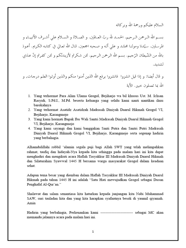 MC Haflah Akhirussanah | PDF
