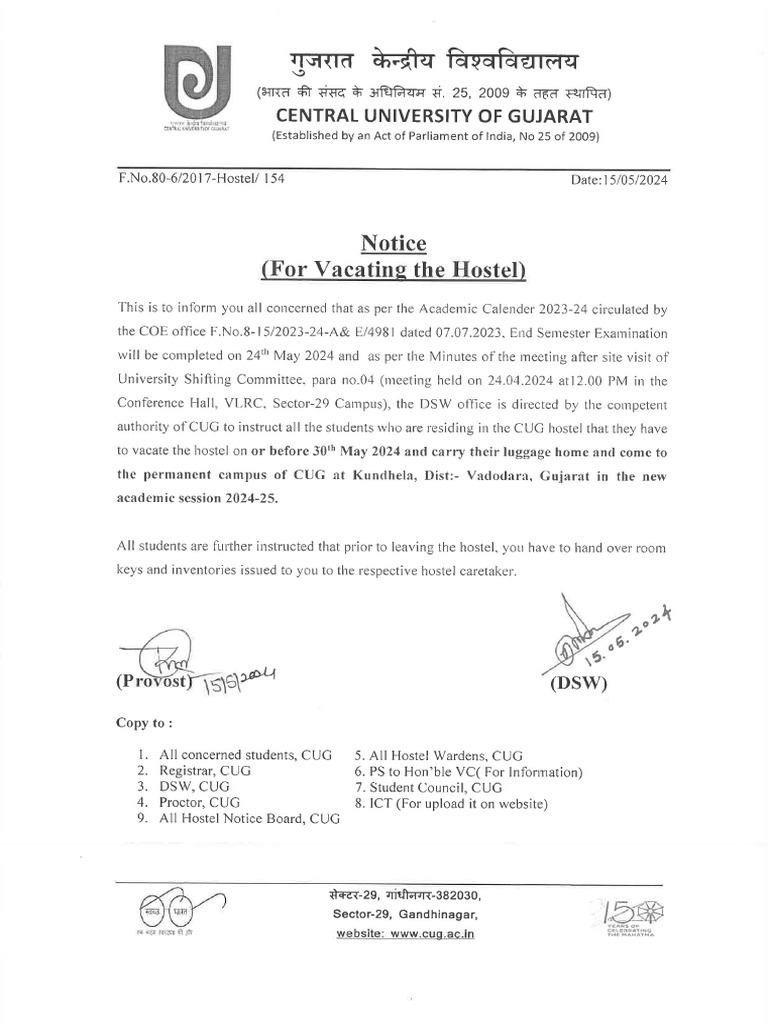 Notice... Vacating The Hostel | PDF