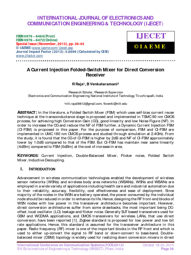 A Current Injection Folded Switch Mixer | PDF | Wireless Sensor Network ...
