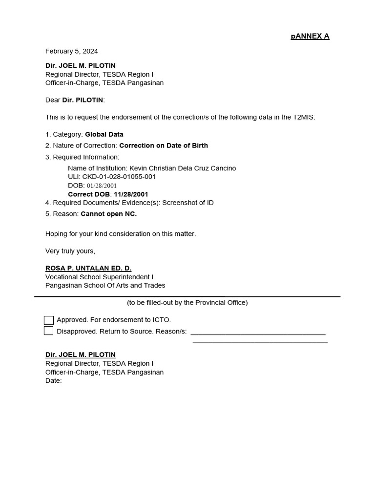 T2MIS-Annex-A-Correction of DOB | PDF