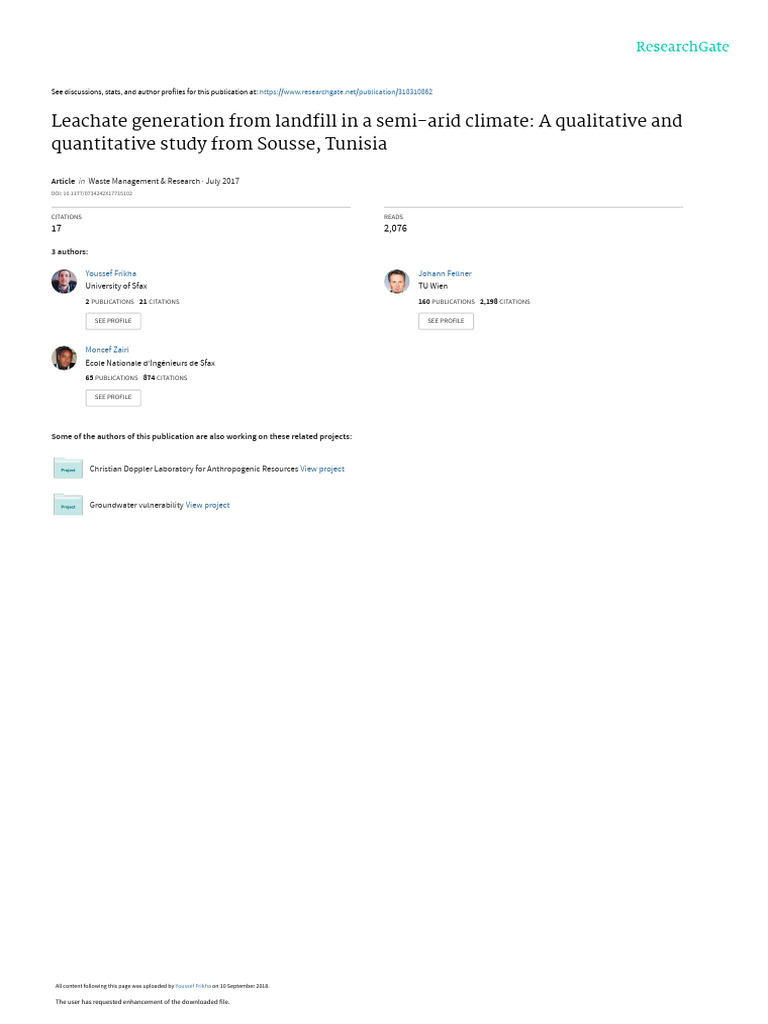 Leachate Generation From Landfill in A Semi-Arid C | PDF | Waste ...