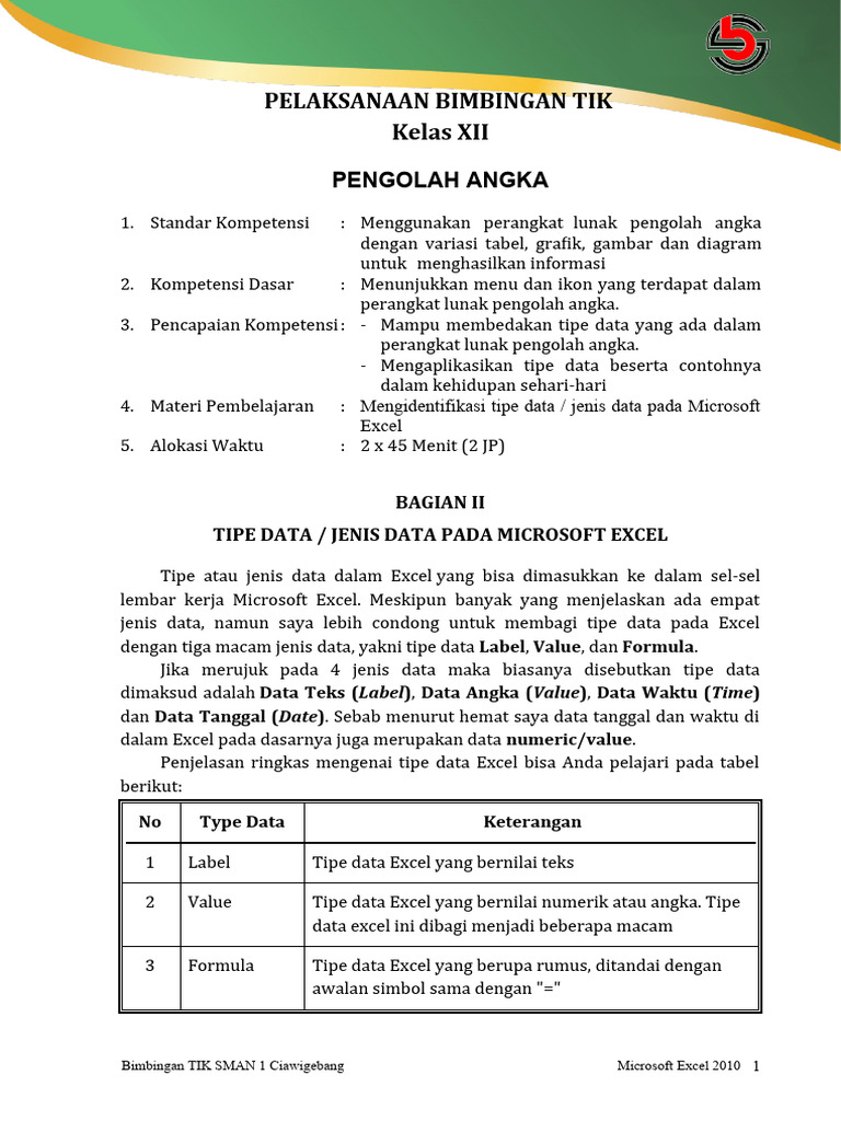 PELAKSANAAN BIMBINGAN TIK Excel 2 | PDF | Komputer
