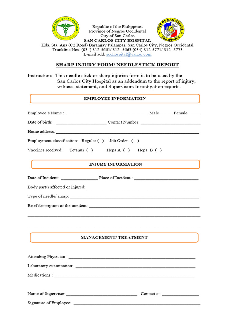 Needle Stick Report Form 2 | PDF