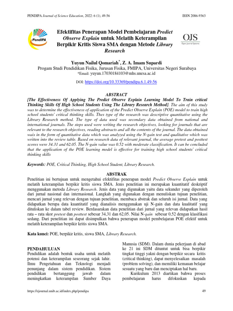 Efektifitas Penerapan Model Pembelajaran Predict | PDF | Sains & Matematika | Komputer