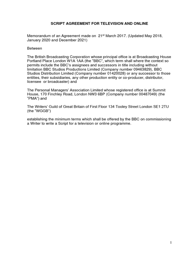 BBC Script Agreement Terms | PDF | Bbc | Royalty Payment