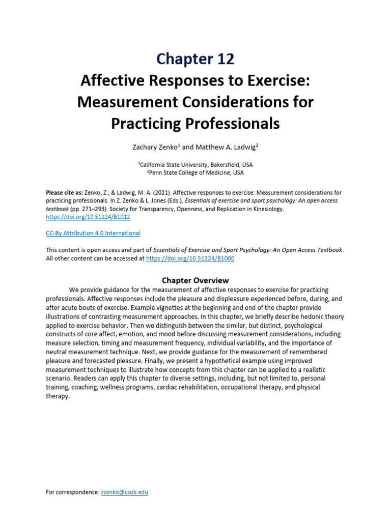Affective Responses To Exercise Measurement Considerations For Practicing Professionals | PDF ...