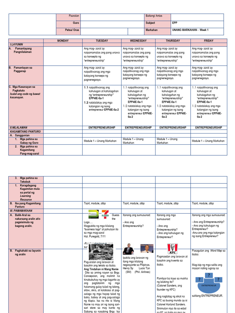 DLL Q1 - Week 1 - Epp | PDF