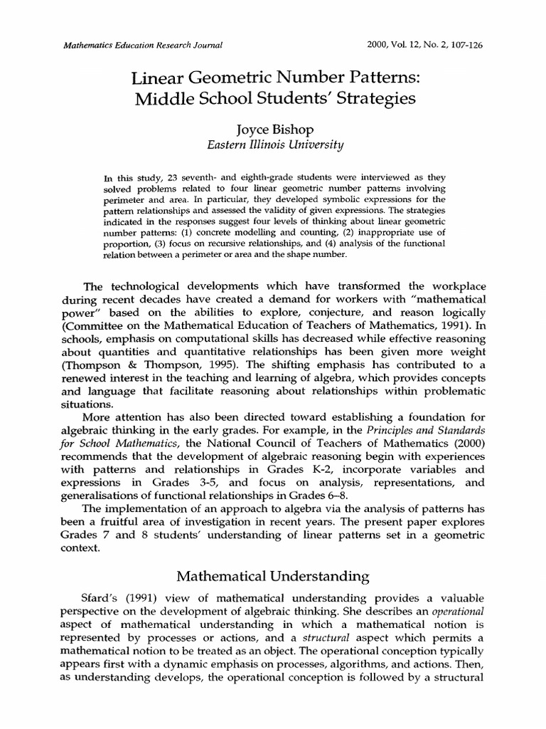 Linear geometric number patterns Middle school students' strategies ...