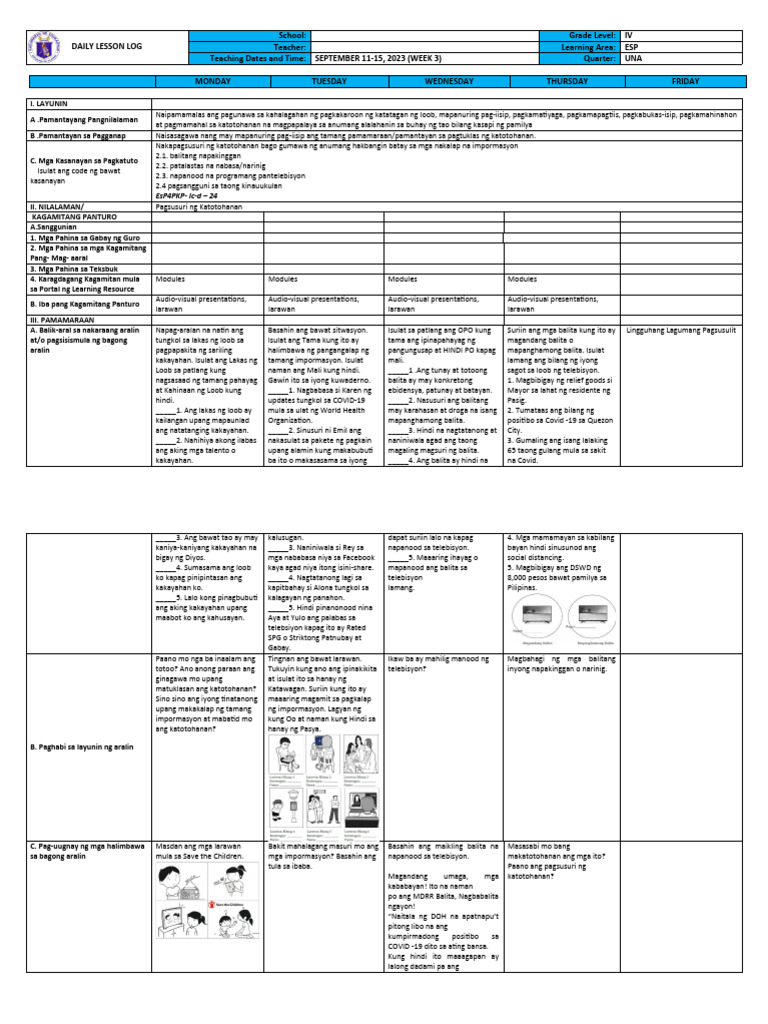 DLL ESP-4 Q1 W3 - Nakapagsusuri-Ng-Katotohanan | PDF