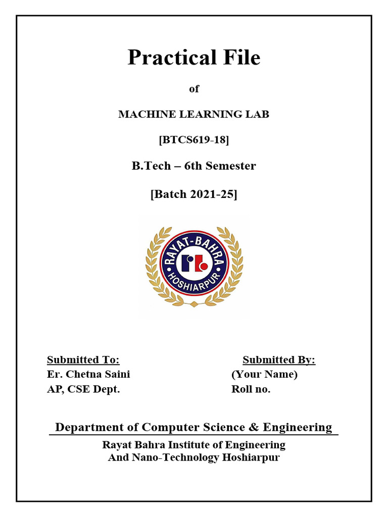 Machine Learning Lab Practical File | PDF | Computers