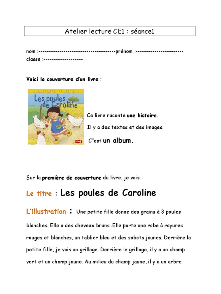 Atelier de lecture CE1 : Séances 1 et 2 | PDF | Maison et jardin