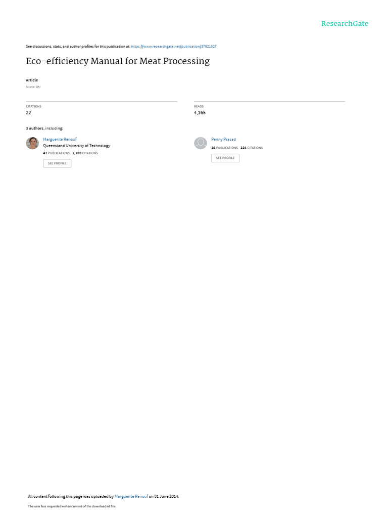 Meat Processing Eco Efficiency Manual Pdf Waste Water