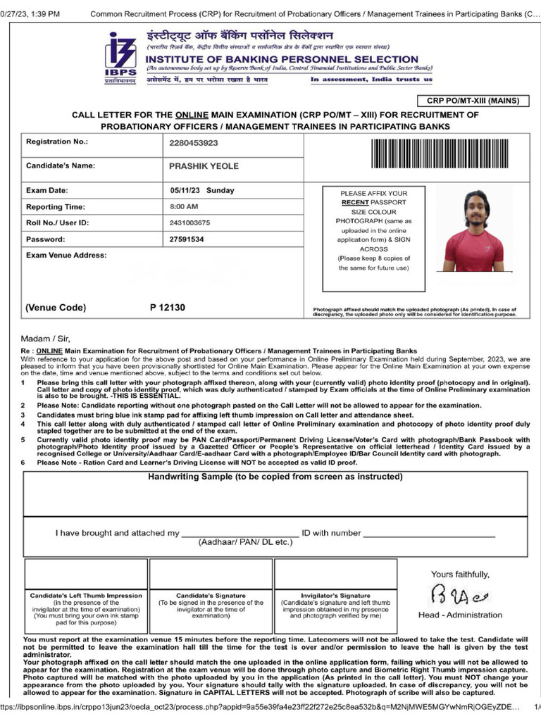 Ibps Admit Card | PDF