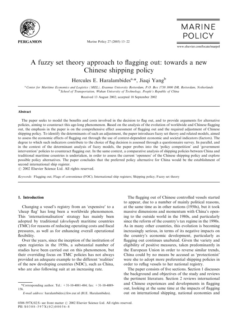 A Fuzzy Set Theory Approach To Flagging Pdf Fuzzy Logic Ships
