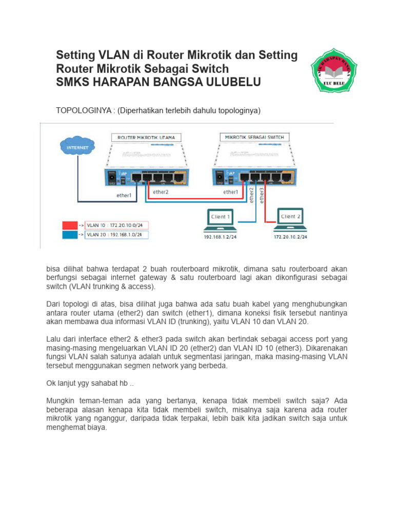 Setting Vlan Di Router Mikrotik Dan Setting Router Mikrotik Sebagai Switch Smk Hb Pdf