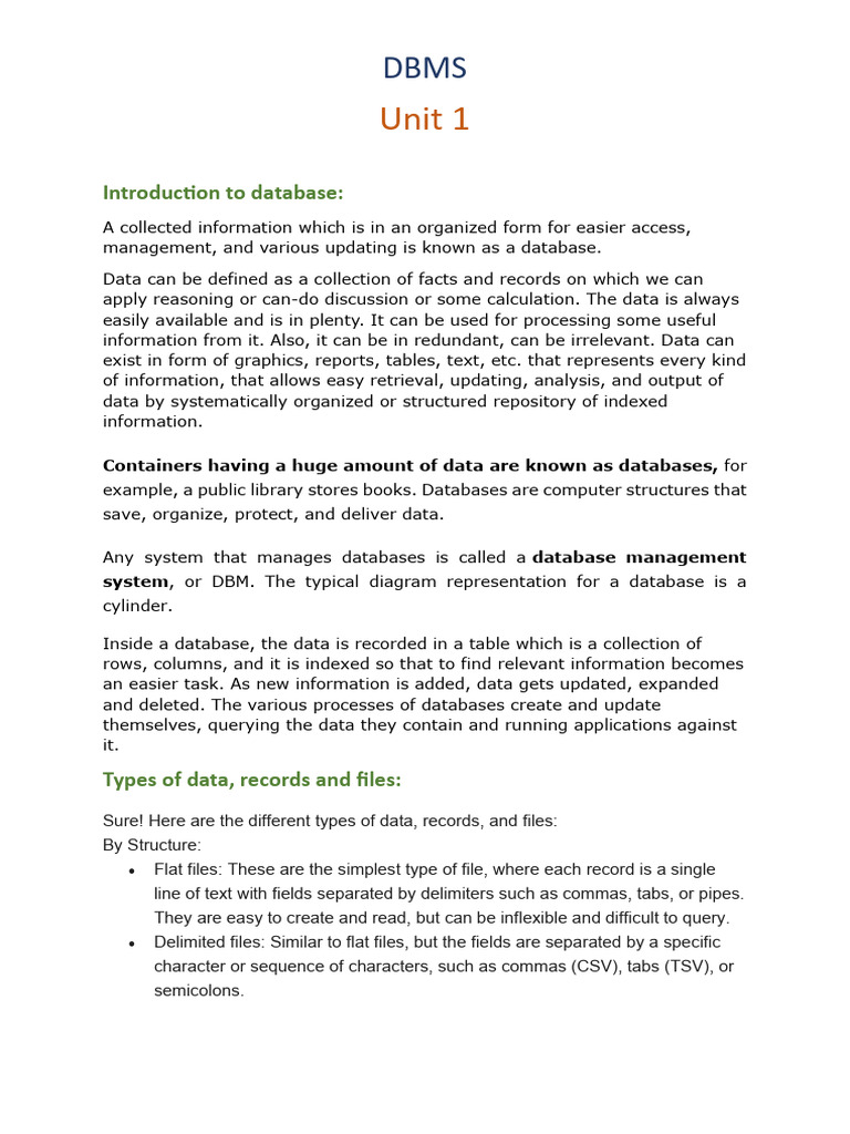 DBMS Notes (BCS and Engineering) | PDF | Databases | Data Model