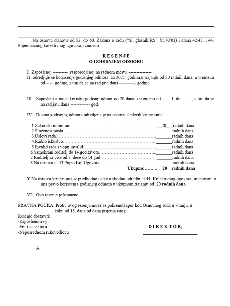 RESENJE ZA GODISNJI ODMOR 2021 -- | PDF RESENJE ZA GODISNJI ODMOR 2021 -- | PDF