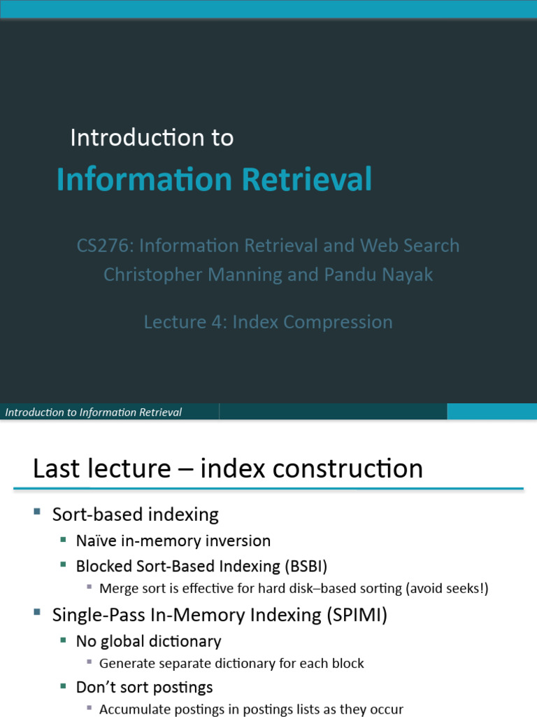 Lecture4 Compression V1 | Download Free PDF | Data Compression | Search Engine Indexing