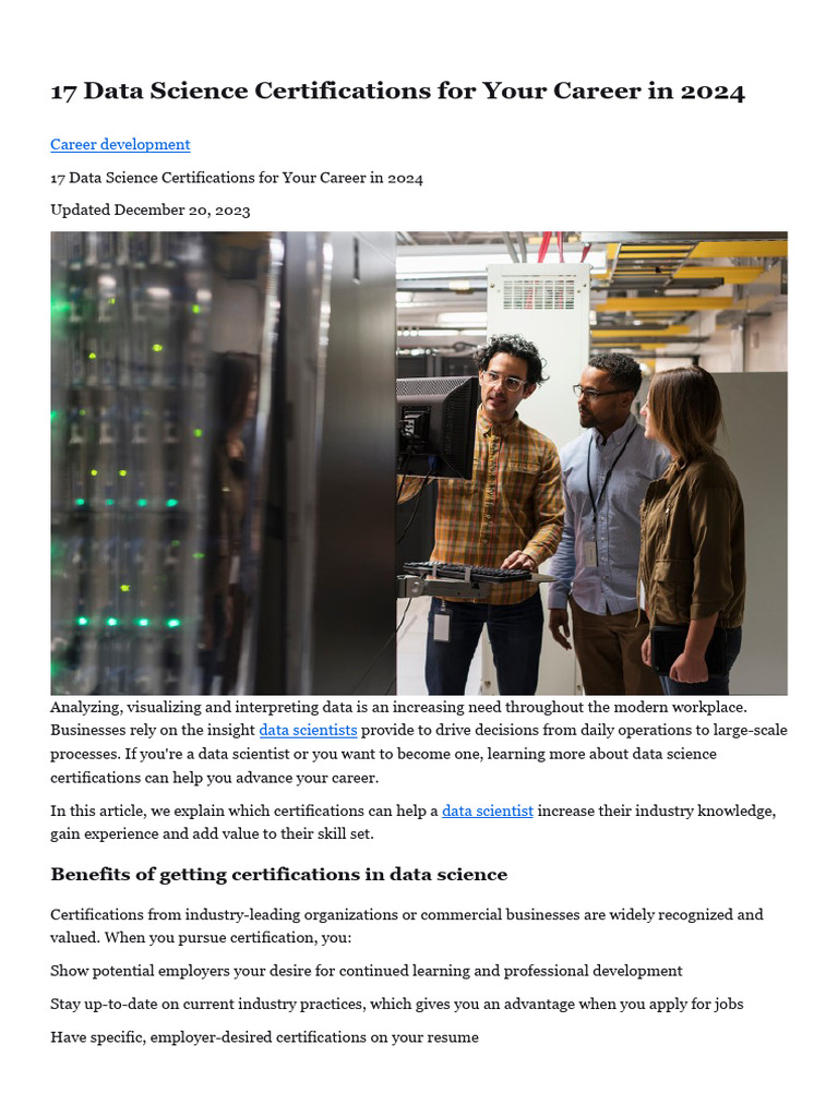 17 Data Science Certifications For Your Career in 2024 | PDF | Data ...