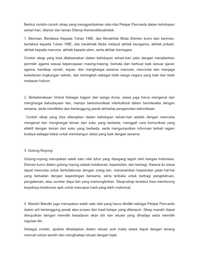 Contoh Sikap P5 | PDF
