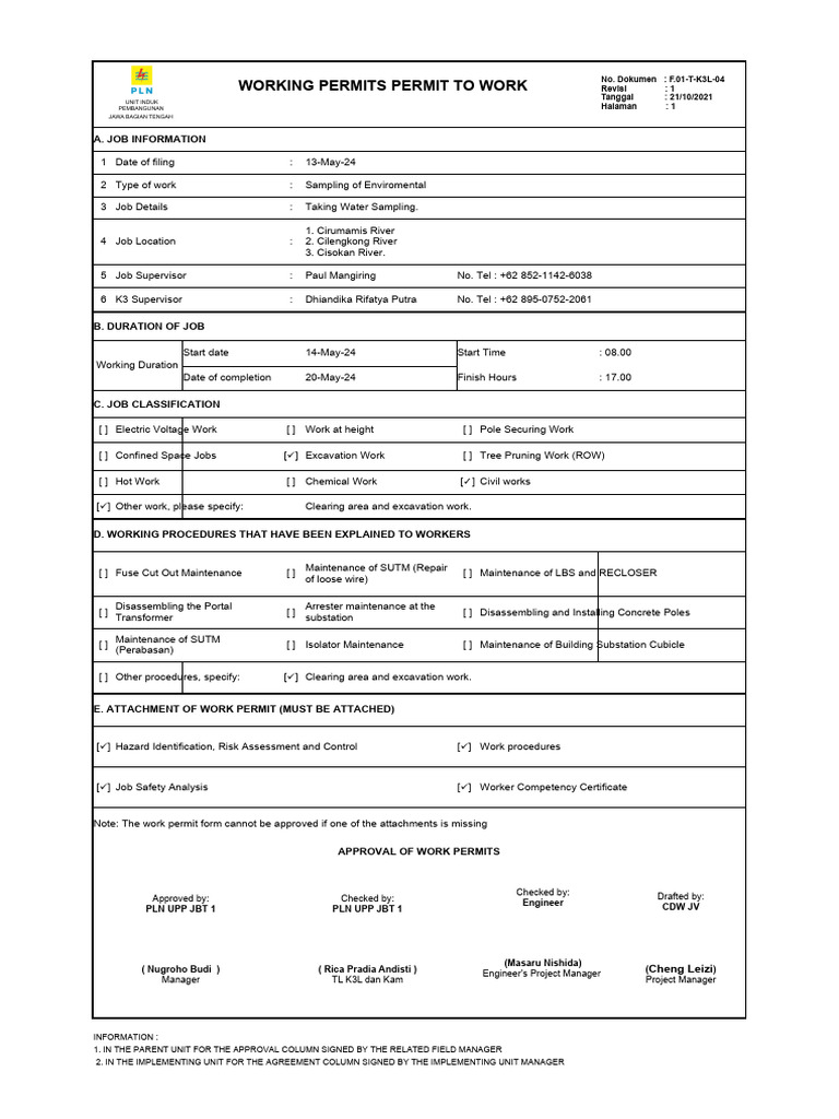 Work Permit - Sucofindo (Taking Sampling) | PDF | Personal Protective ...
