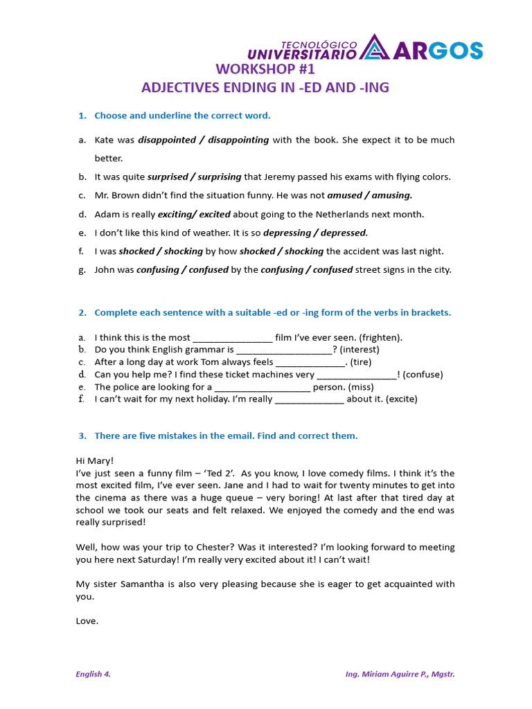 Adjectives Workshop: -ED vs -ING | PDF