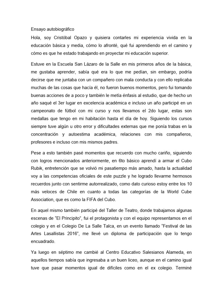 Mi viaje educativo: un ensayo autobiográfico | PDF