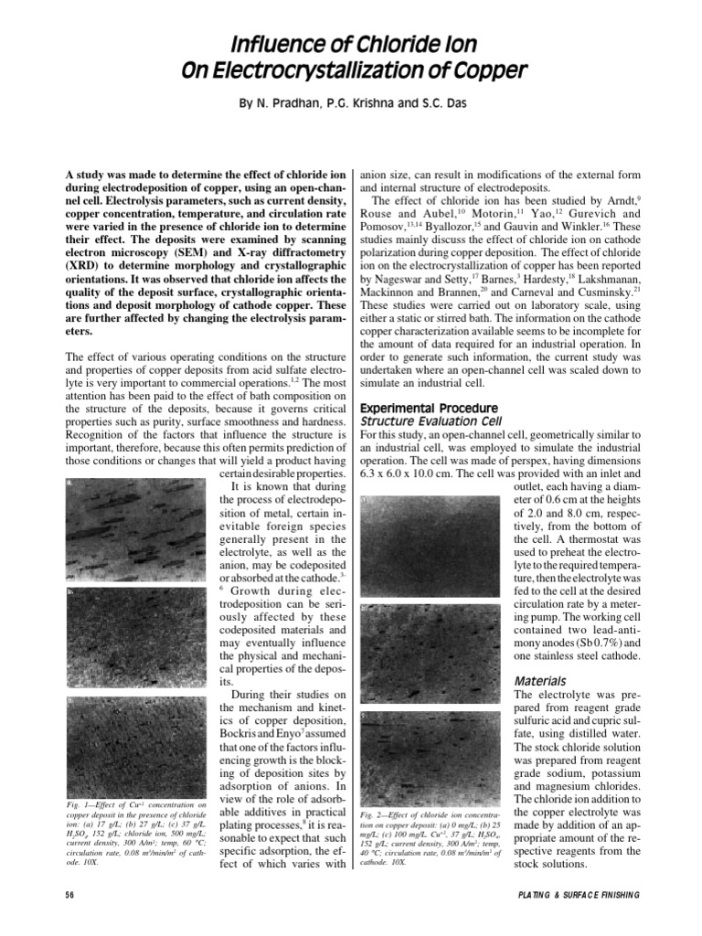 Chloride Ion Effects on Copper Electrodeposition | PDF | Magnesium ...