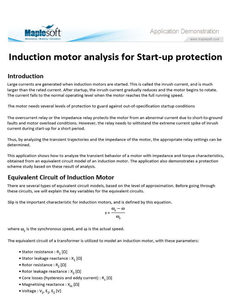 Induction Motor Analysis For Start-Up Protection | PDF | Electric Motor ...