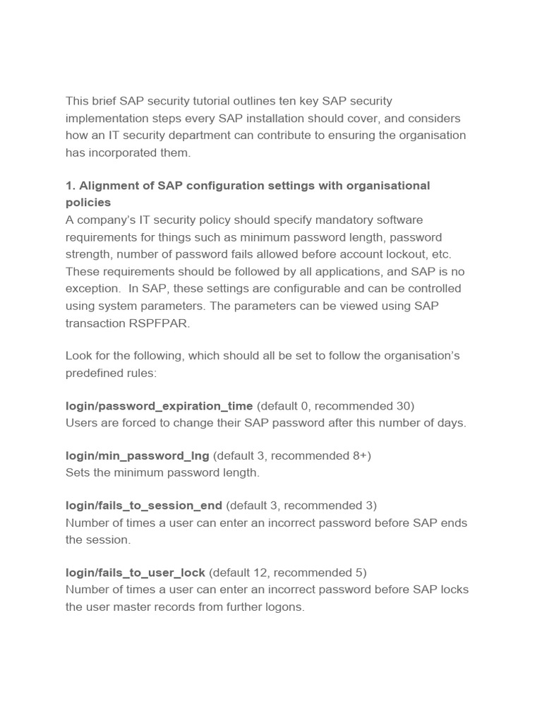 10 SAP Implementation Steps | PDF | Computer Security | Security