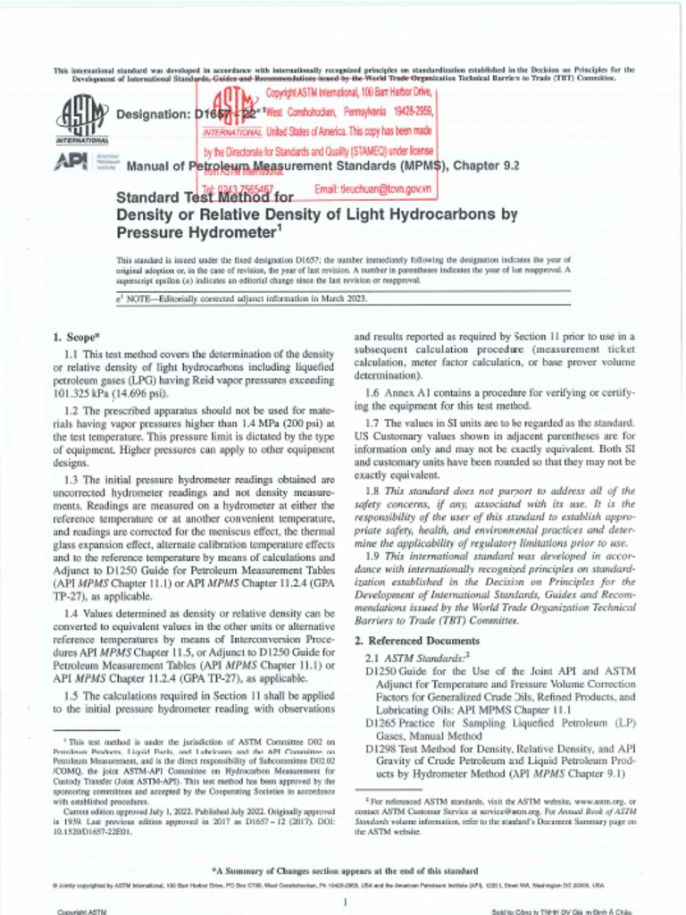 ASTM D1657-22&1 Standard Test Method Density or Density Relative of ...