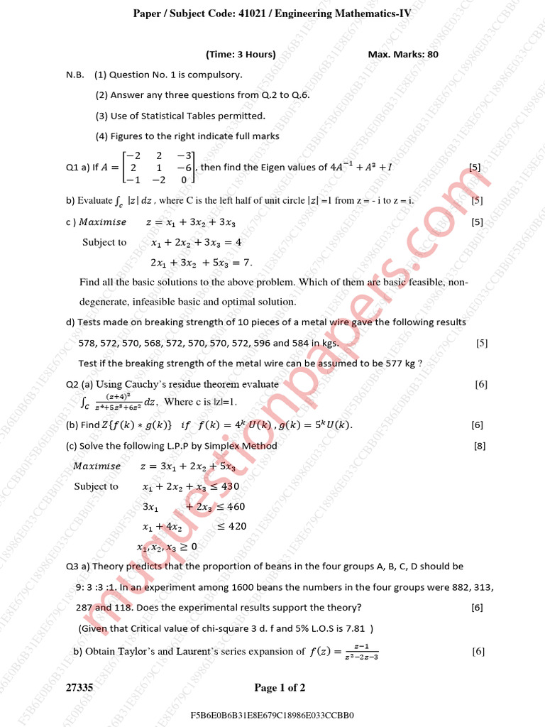 Be - Information Technology - Semester 4 - 2023 - May - Engineering Mathematics IV Rev 2019 C ...