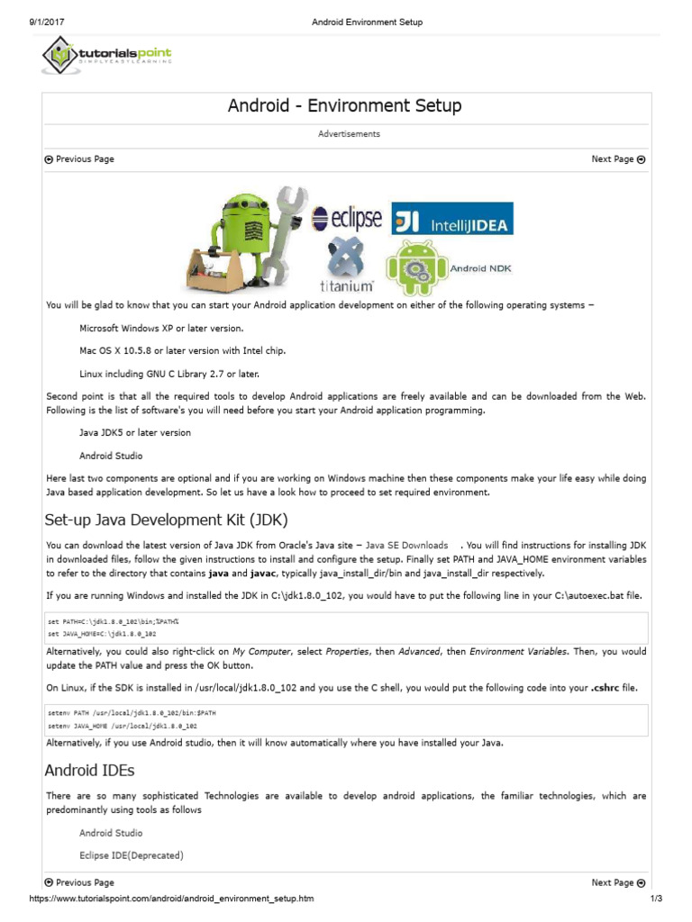 2android Environment Setup Pdf Java Programming Language Android Operating System 