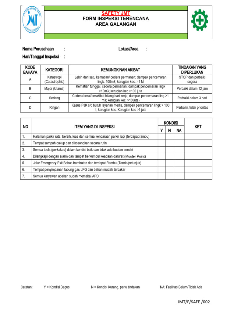 1.2 Form Inspeksi Area Galangan | PDF 1.2 Form Inspeksi Area Galangan | PDF
